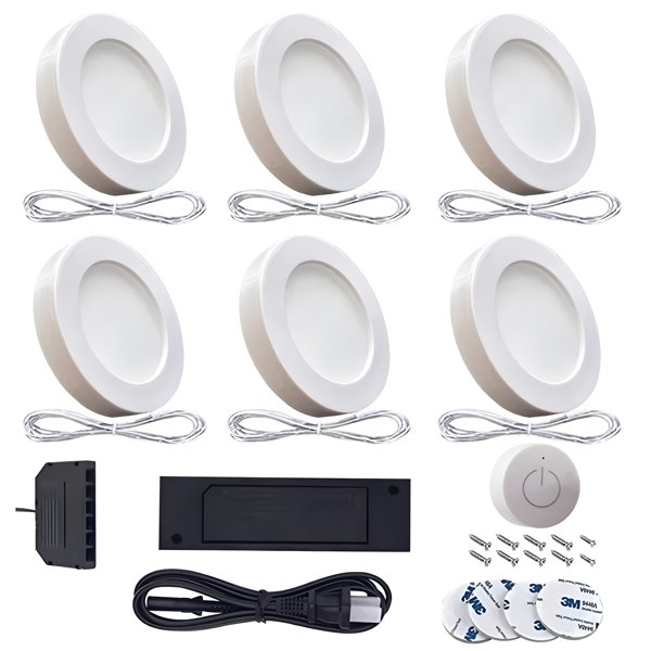 VST PL05 6 Pack 4000K Mini Puck Light with Wireless Dimmer 12V 2W/pc ...