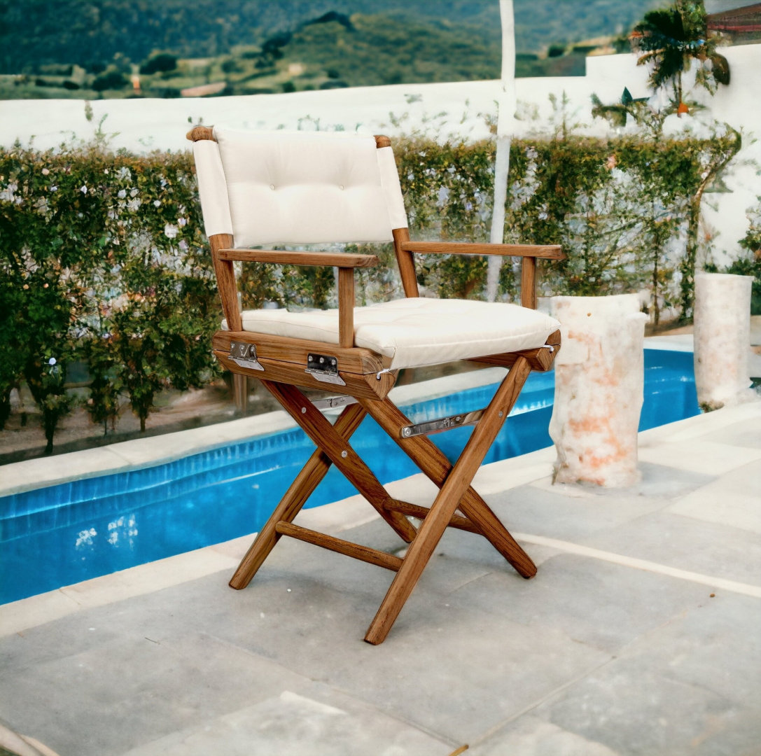 Lux Comfort Ivory And Brown Solid Wood Director Chair With Ivory ...