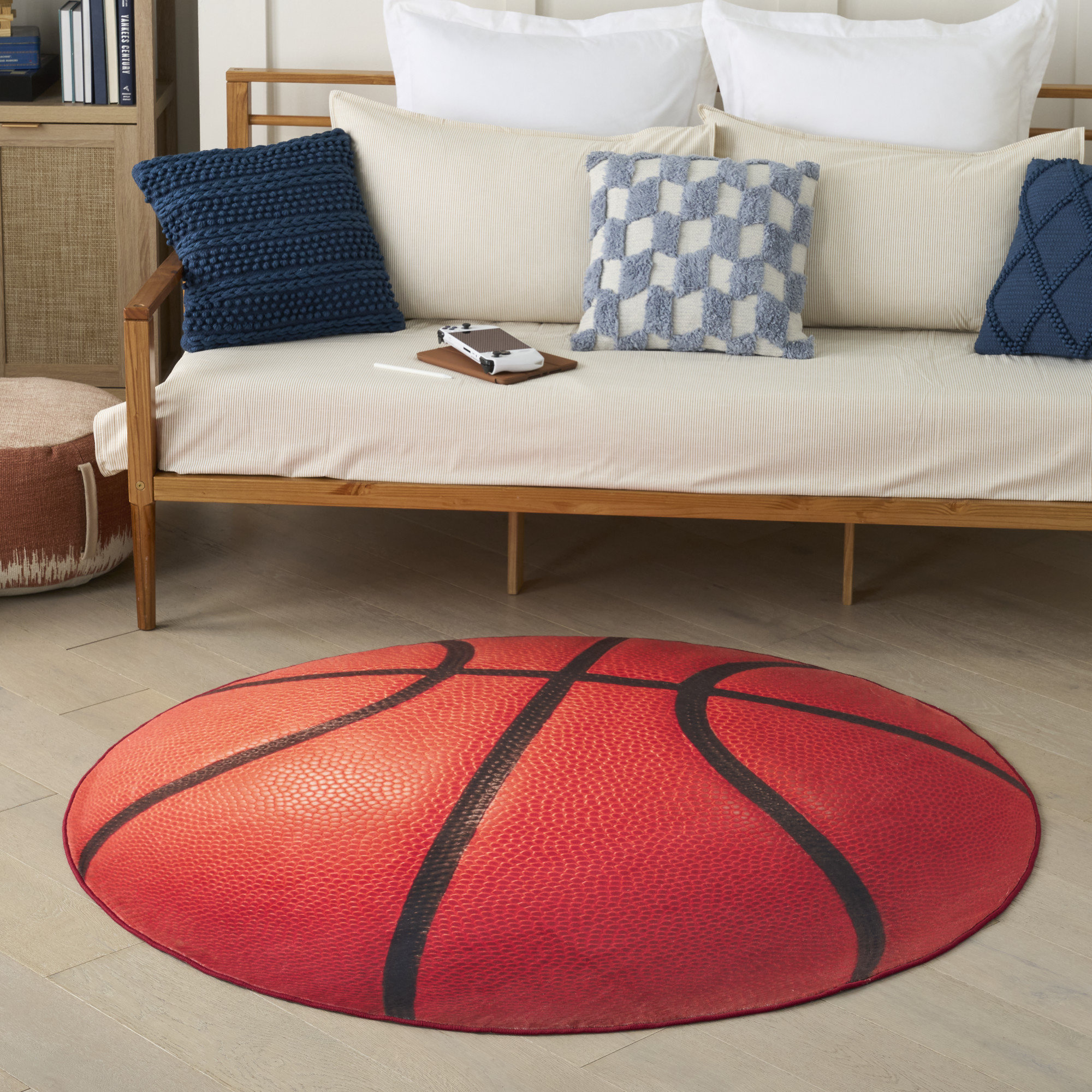 Zoomie Kids Zoomie Armita Machine Washable 5' x Round Orange Indoor Rug ...