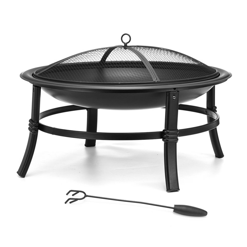 Arlmont & Co. Uma 18" H Outdoor Wood Burning Fire Pit with Lid and Fire ...