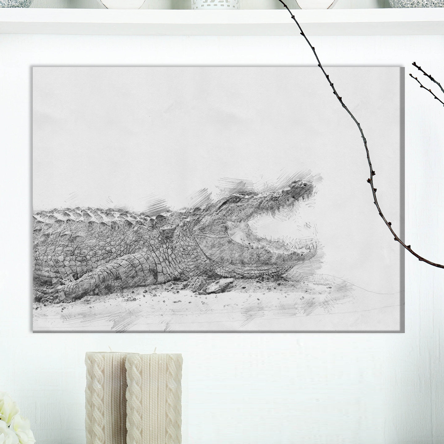 East Urban Home Black and White Crocodile - Wrapped Canvas Print | Wayfair