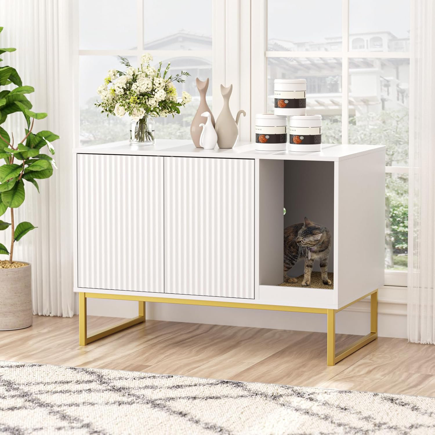 Tucker Murphy Pet™ Cat Litter Box Enclosure, Fluted Hidden Litter Box ...