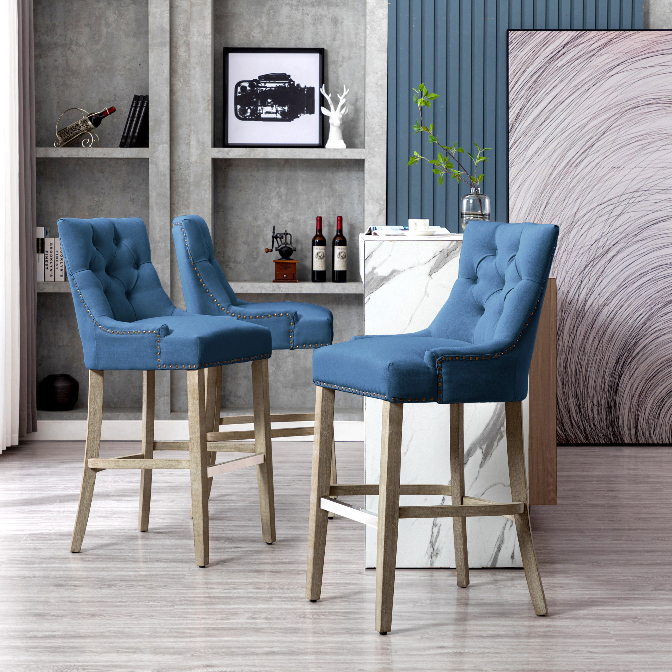 Lark Manor Amahri Upholstered 29'' Counter Stool with Solid Wood Frame ...