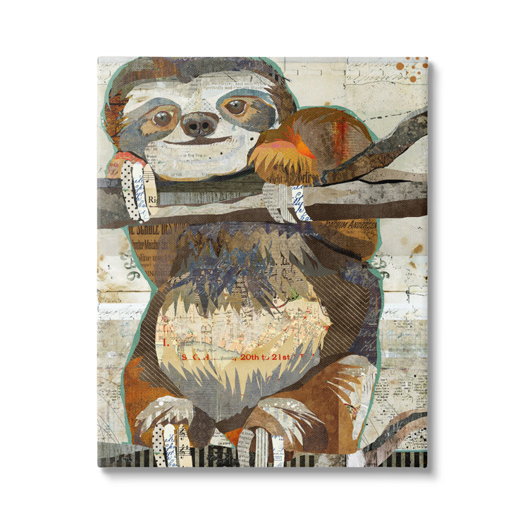 Stupell Industries Smiling Sloth Patchwork Collage Jungle Animal ...