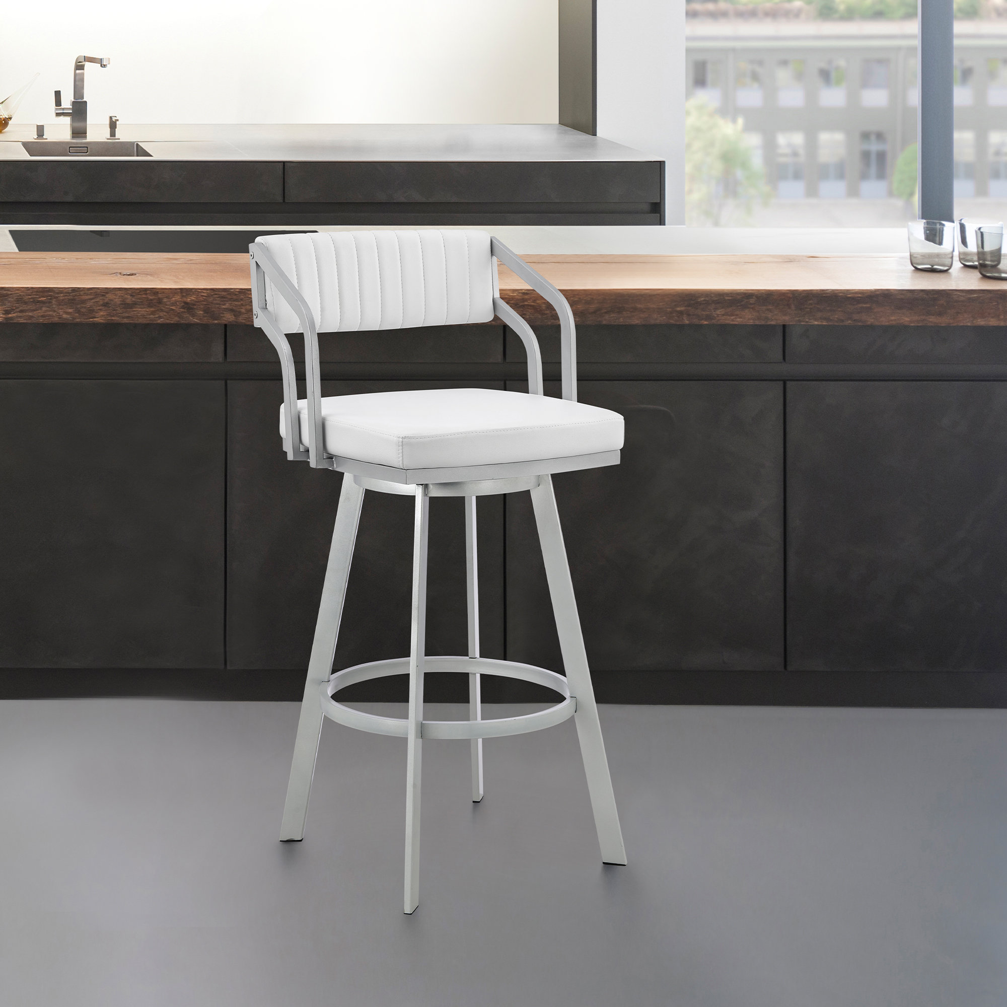 Wade Logan Atiksh Modern Swivel Counter or Bar Height Bar Stool with ...