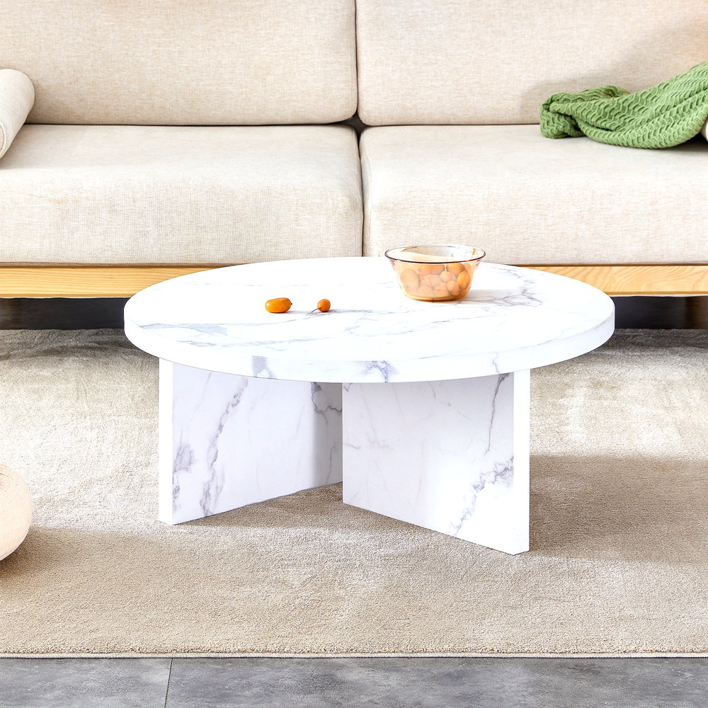 Wrought Studio A White MDF Circular Patterned Coffee Table, A 31.4-Inch ...