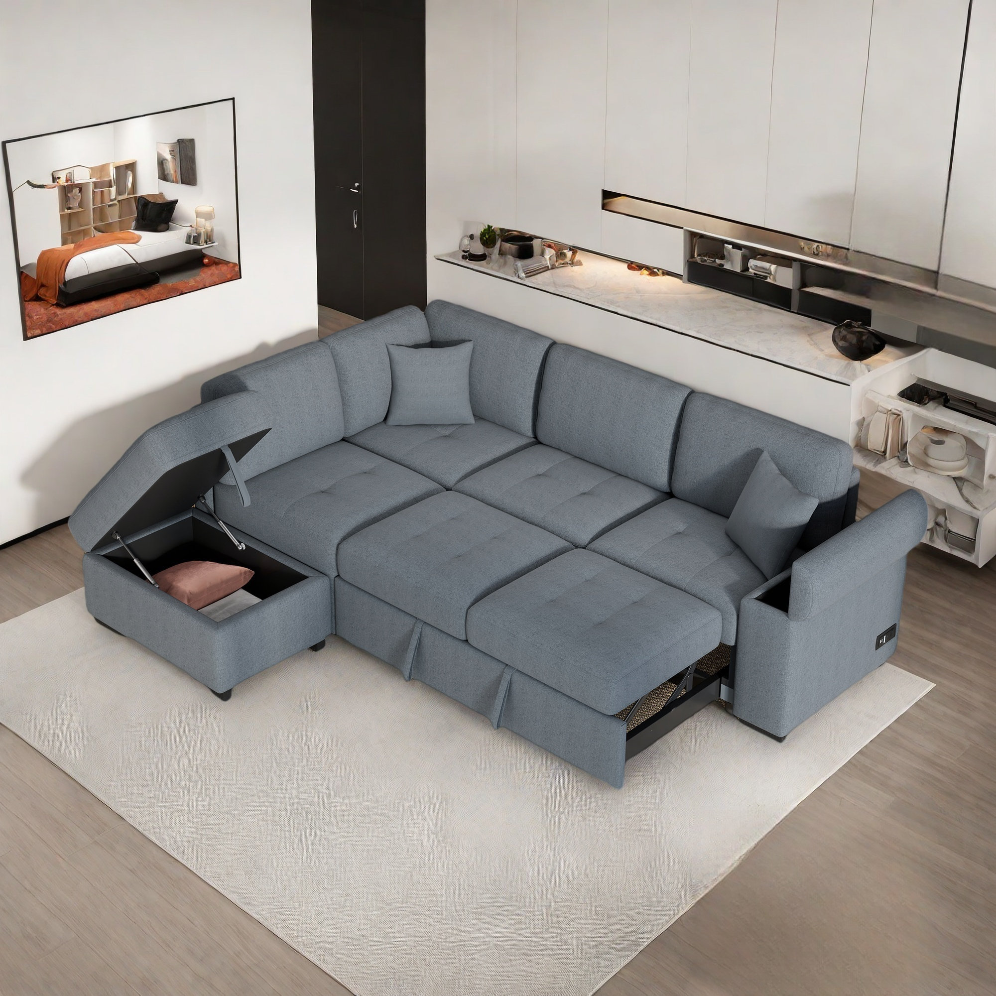 Latitude Run® L-shape Sectional Sofa With Storage Ottoman & Hidden Arm ...