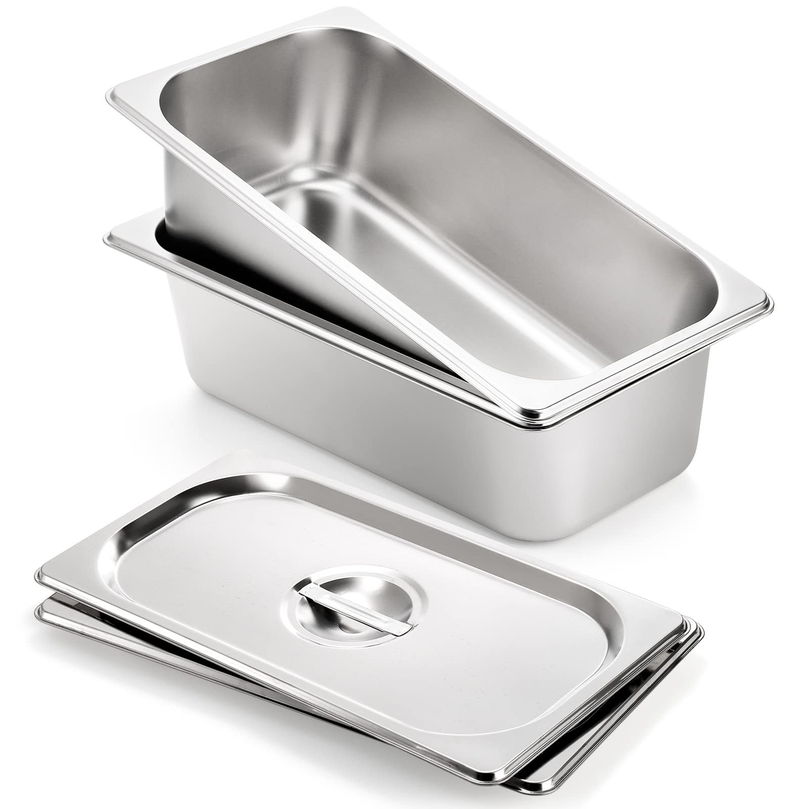 ColorLife 2 Pack 1/3 Size Hotel Pans With Lids, 3-5/8" Depth, 22 Gauge ...