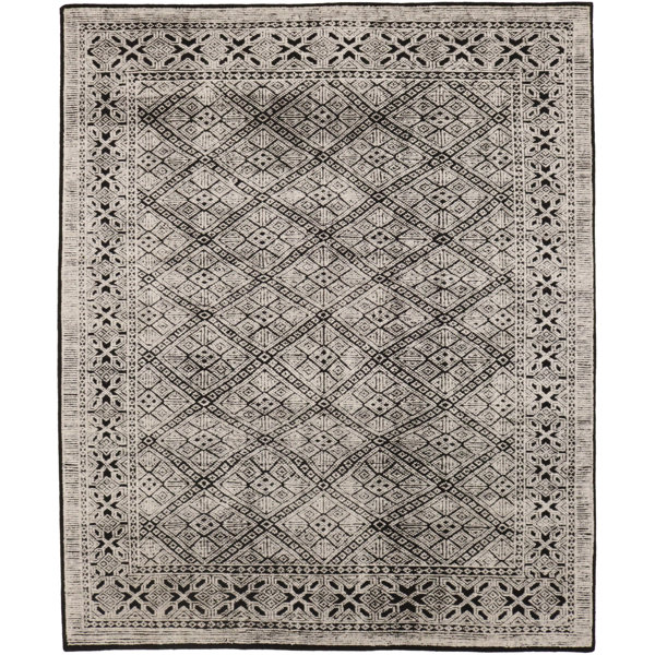 Bungalow Rose Geometric Hand-Knotted Rectangle 8' x 10' Wool Area Rug ...