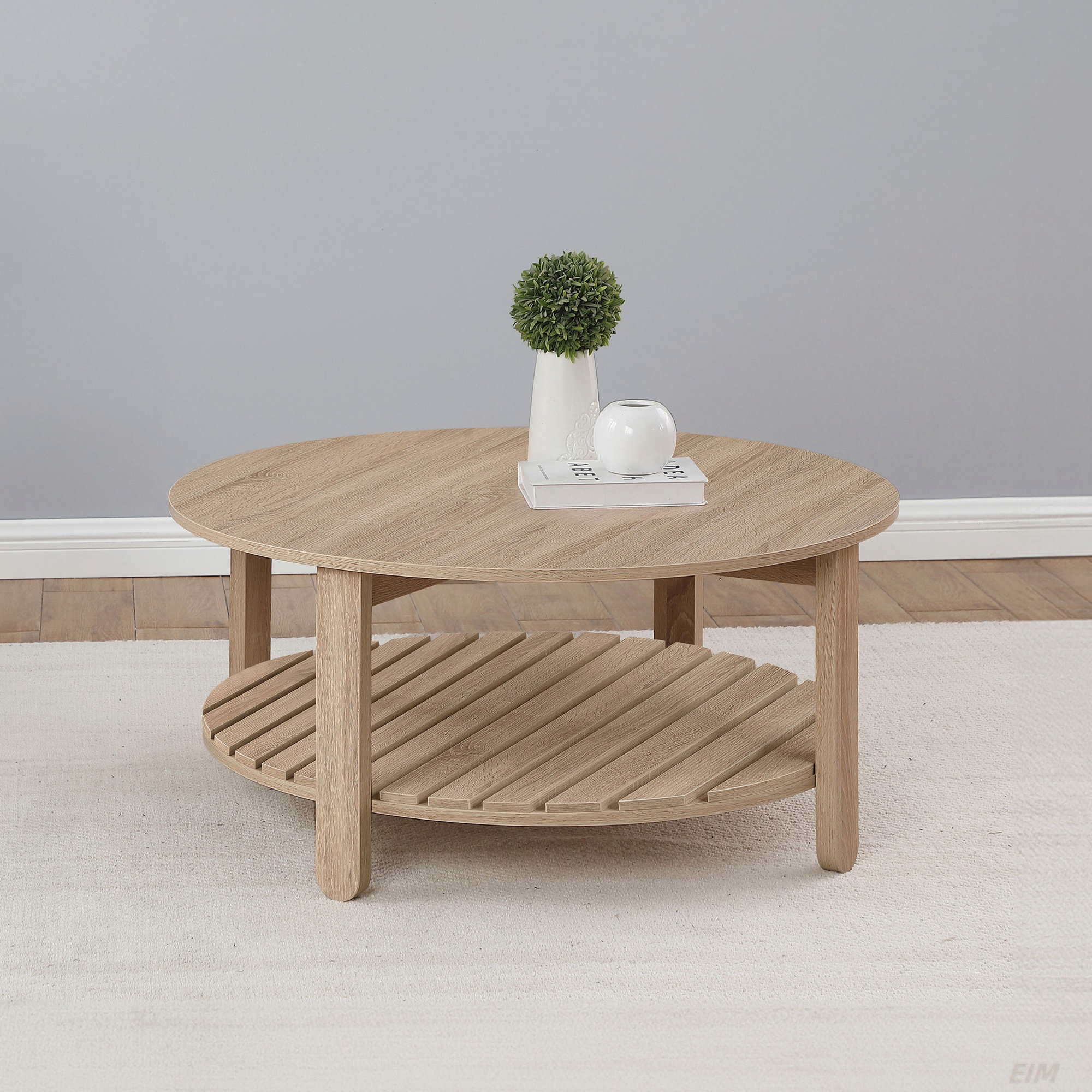 CHENGGUHENGXIN Natural 1-Shelf Round Engineered Wood Coffee Table For ...