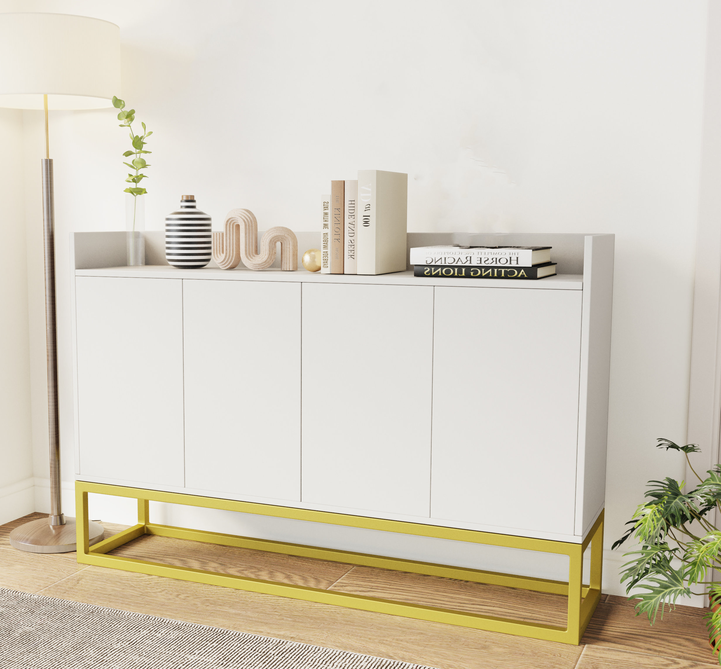 Mercer41 Modern Sideboards Buffets With Storage 4 Door For Living Room ...