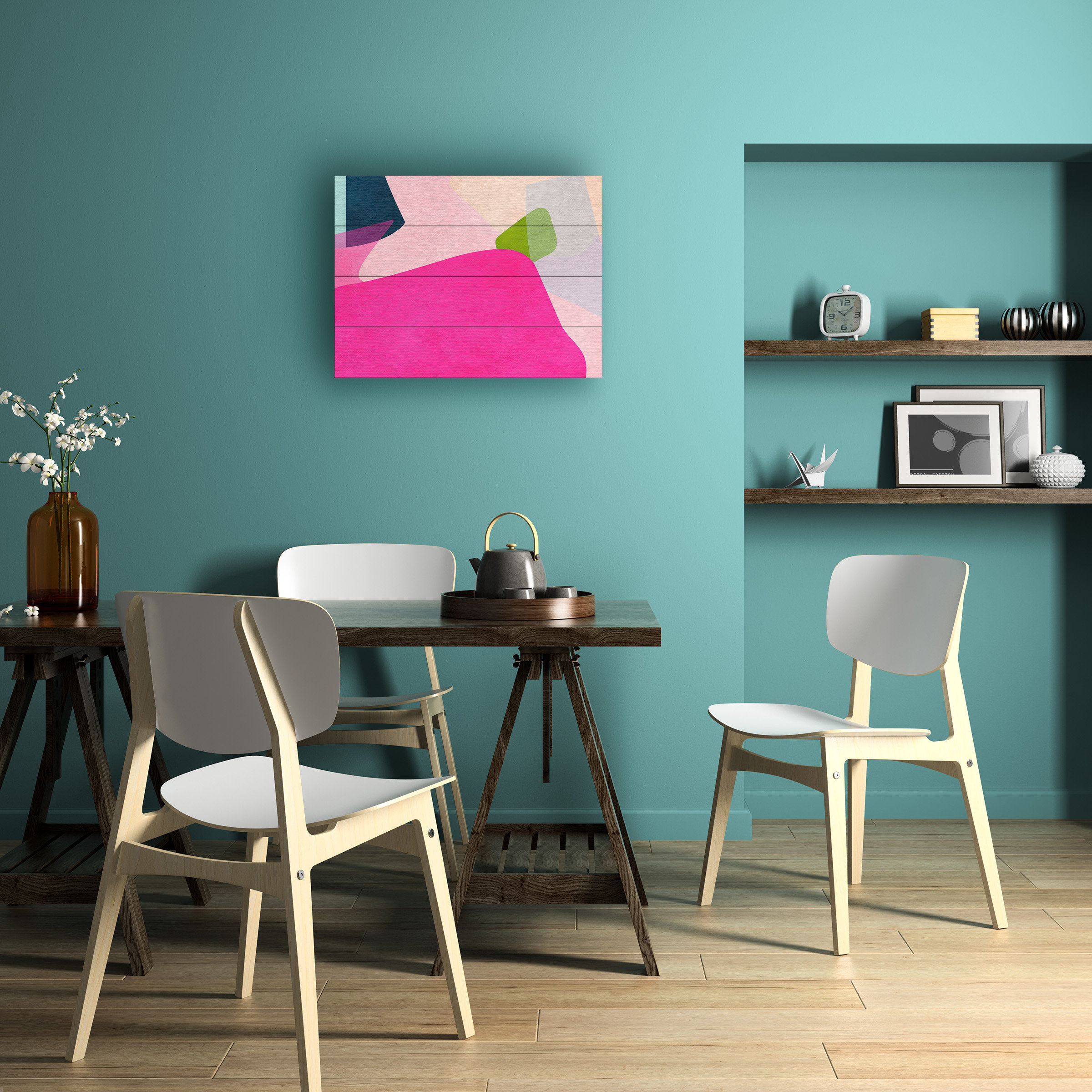 Ebern Designs Ana Rut Bre Pink Pastel Shape Wood Slat Art | Wayfair