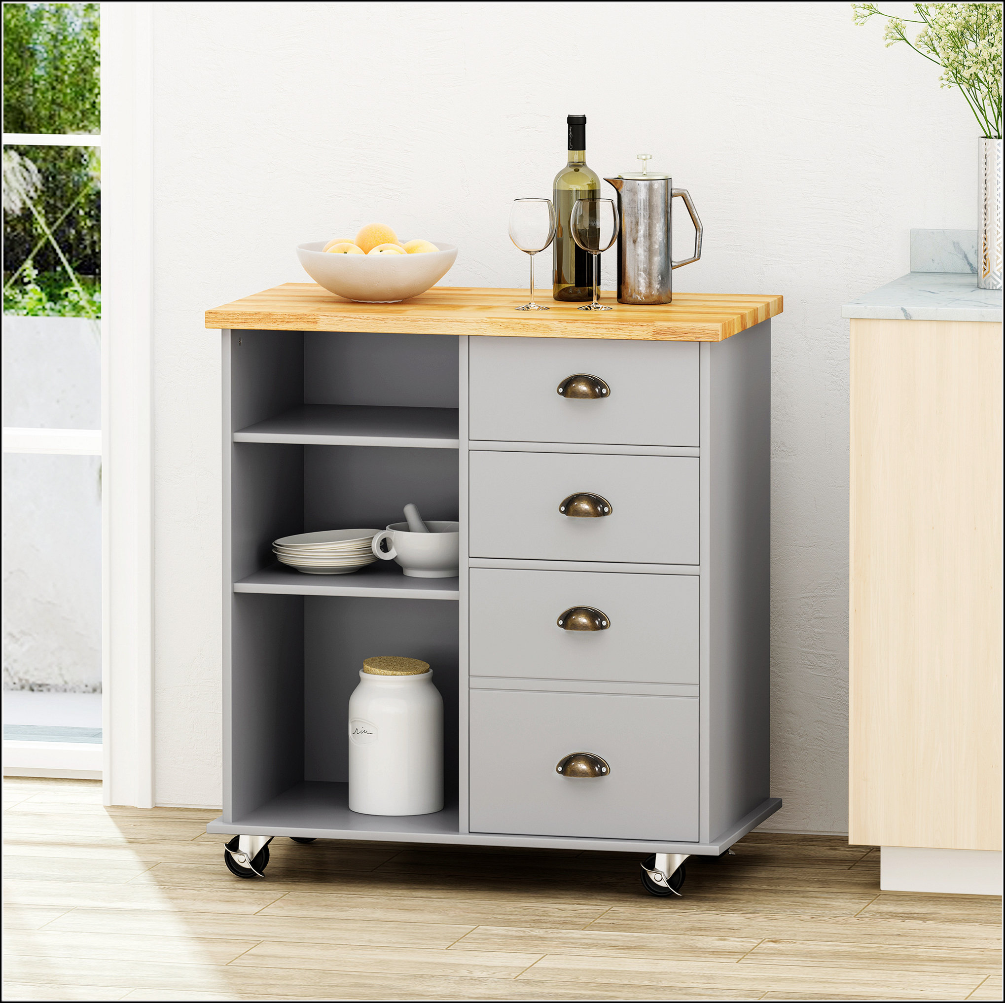Winston Porter Versatile Kitchen Cart with Multiple Compartments for ...