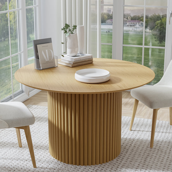 Ivy Bronx Maianh 30"H Round Wood Dining Table Pedestal Kitchen Table ...