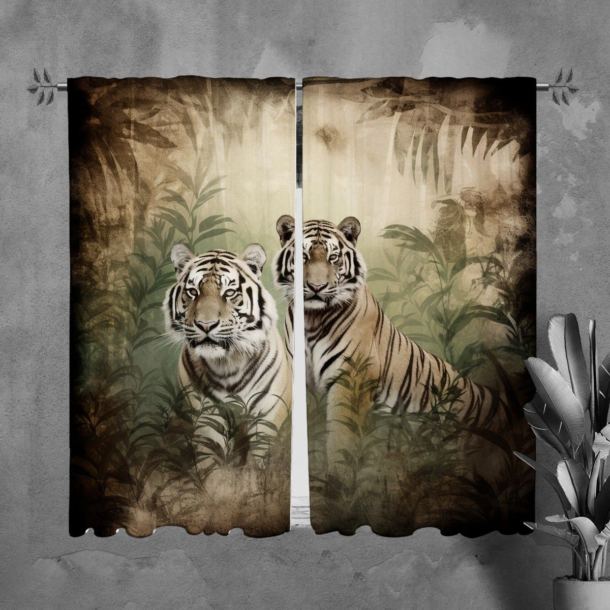 East Urban Home Taima Tiger Window Curtains Animals Brown Drapes | Wayfair