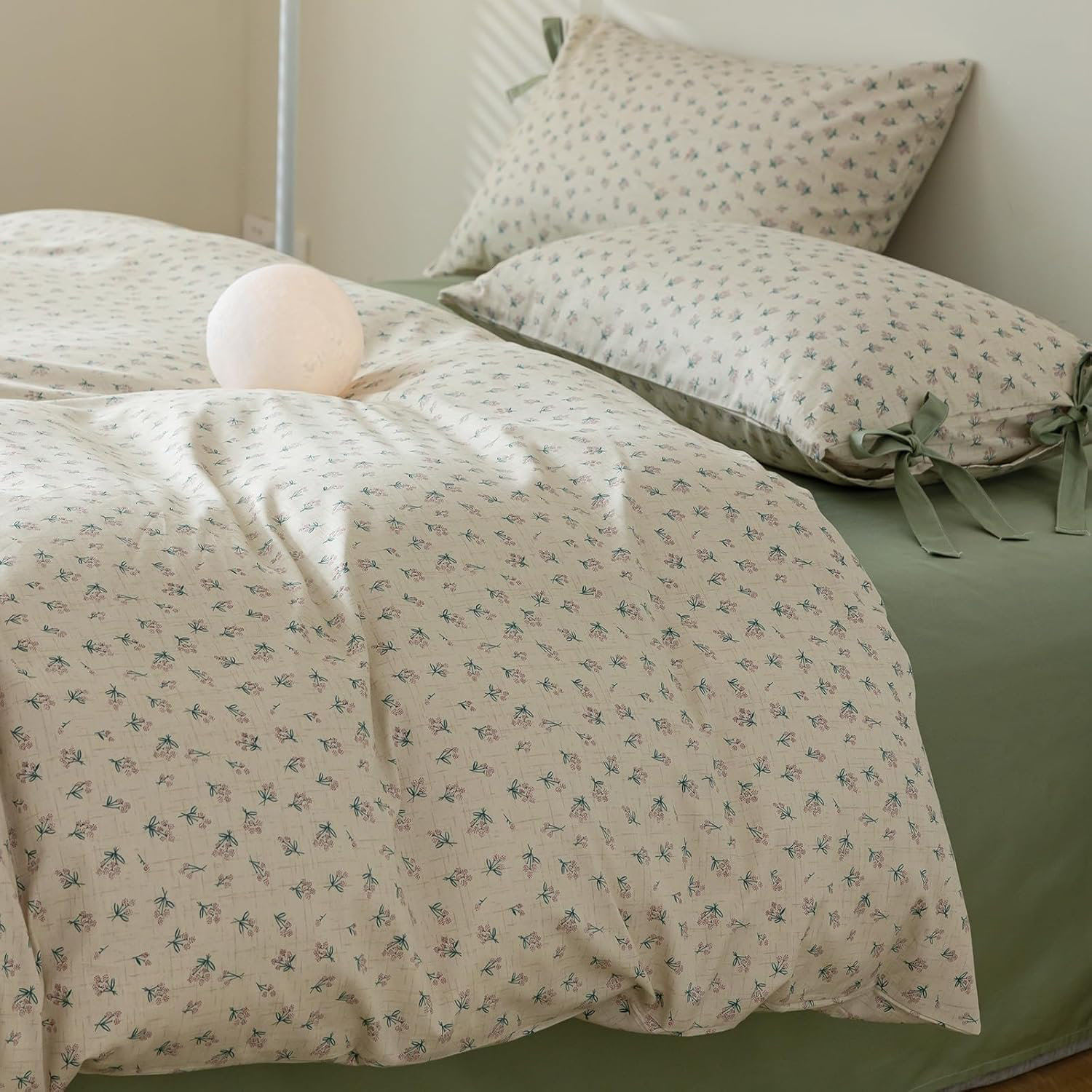 MODVAT 3PCS Vintage Flower Cute Duvet Cover Set with 2 Green Bowknot ...