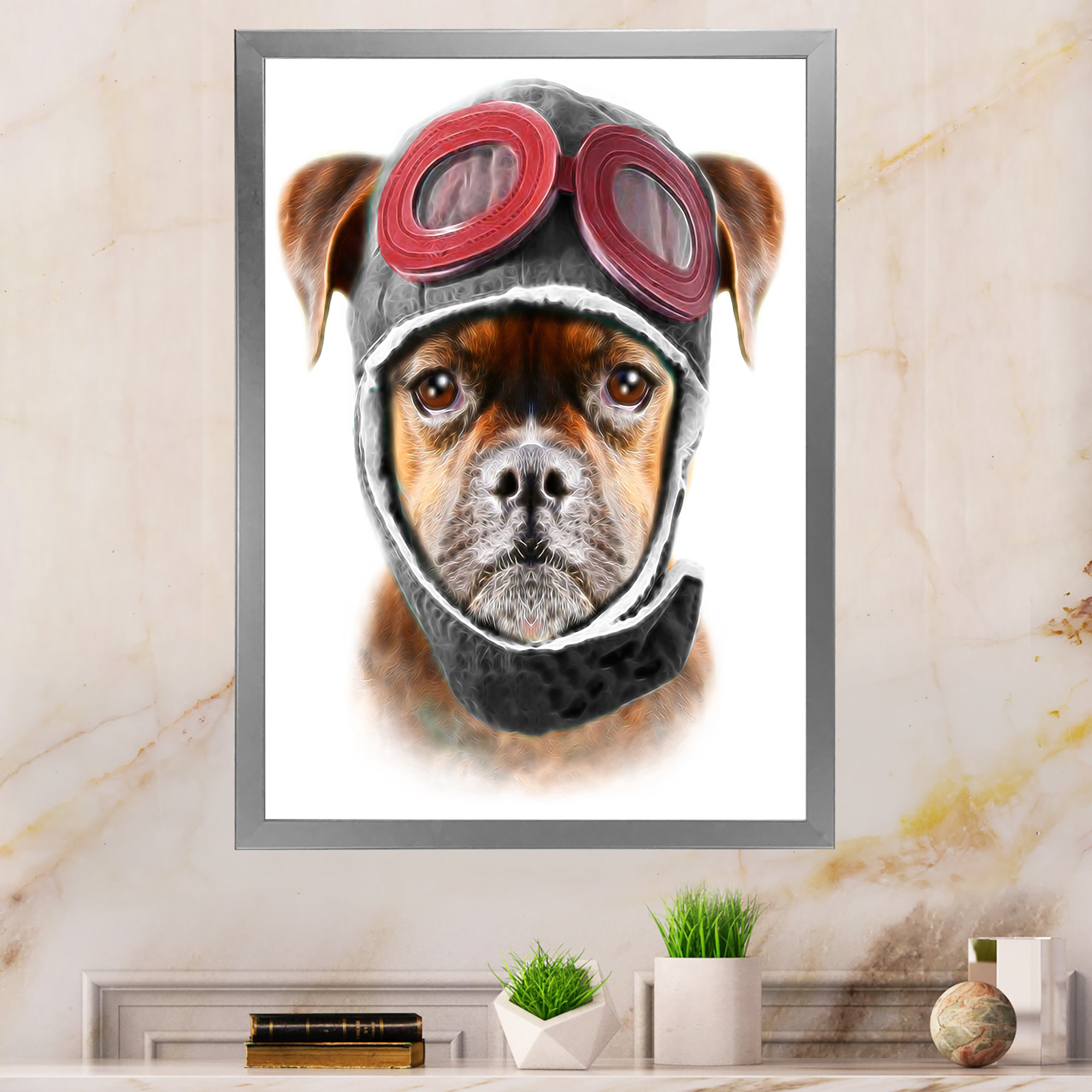 Trinx Hipster Pilot Boxer Dog - Picture Frame Print on Canvas | Wayfair