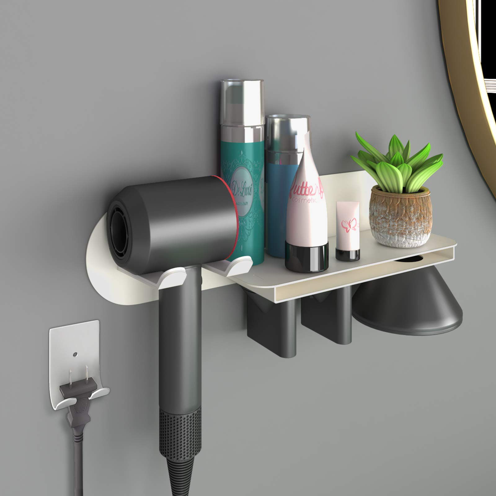 Rebrilliant Wall Mounted Hair Dryer Stand With Shelf For Dyson ...