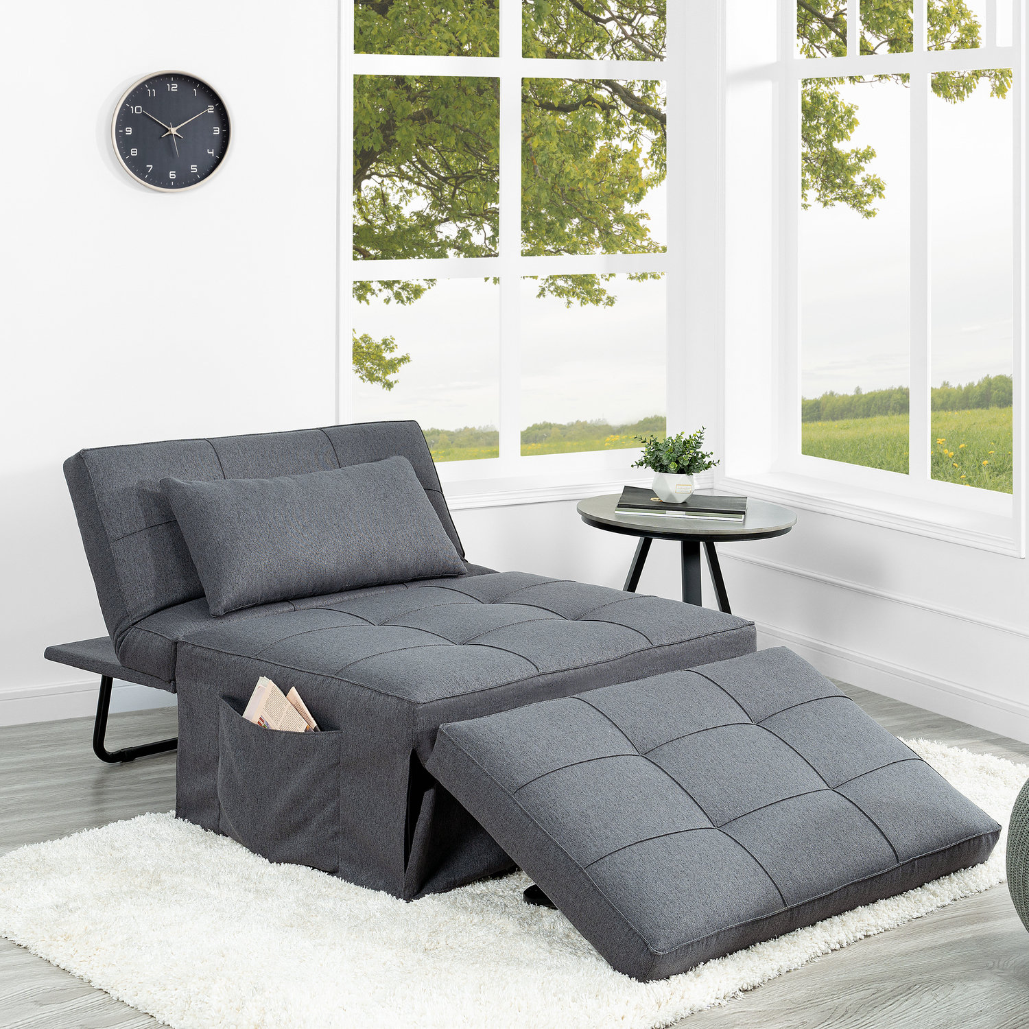 Ebern Designs 4 in 1 Convertible Chair Bed, Linen Sofa Bed, Lounger ...