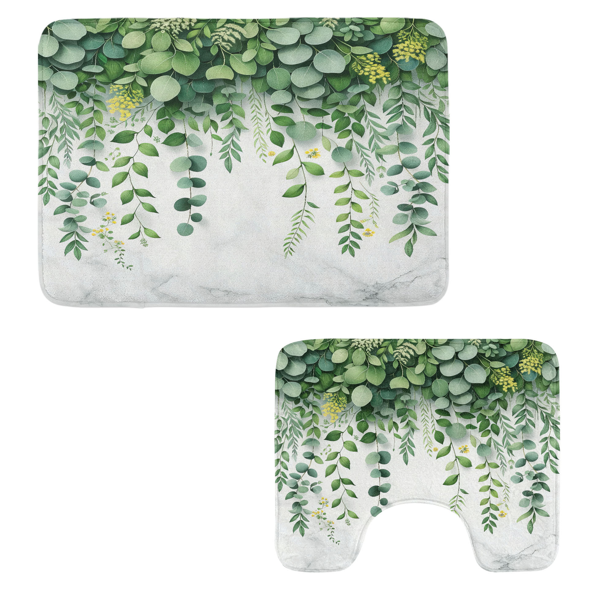 East Urban Home Eucalyptus Leaves Bathroom Rug Set 2 Pieces Rectangle ...
