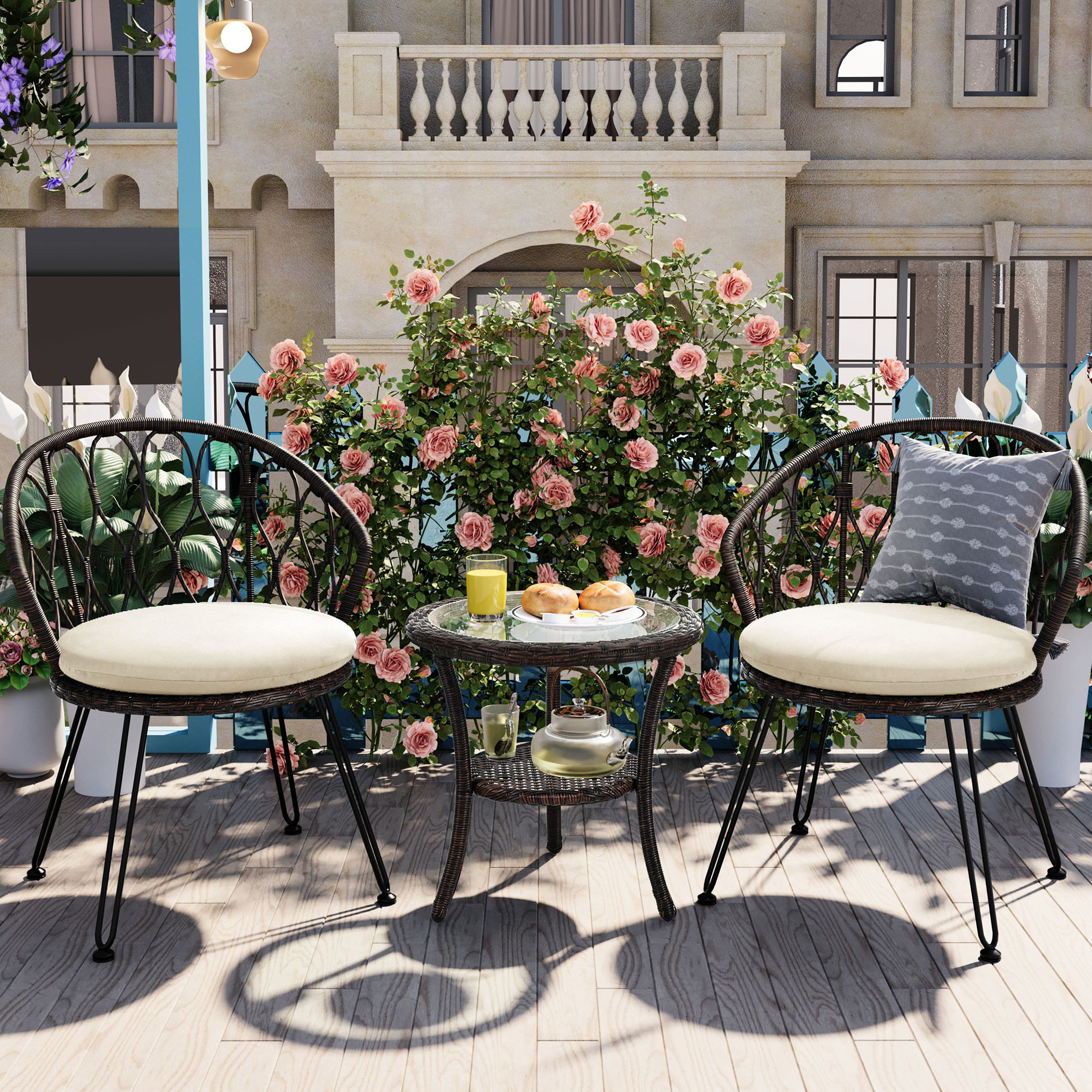 Ebern Designs Patio Balcony Courtyard And Glass Furniture : 2 Chairs A ...