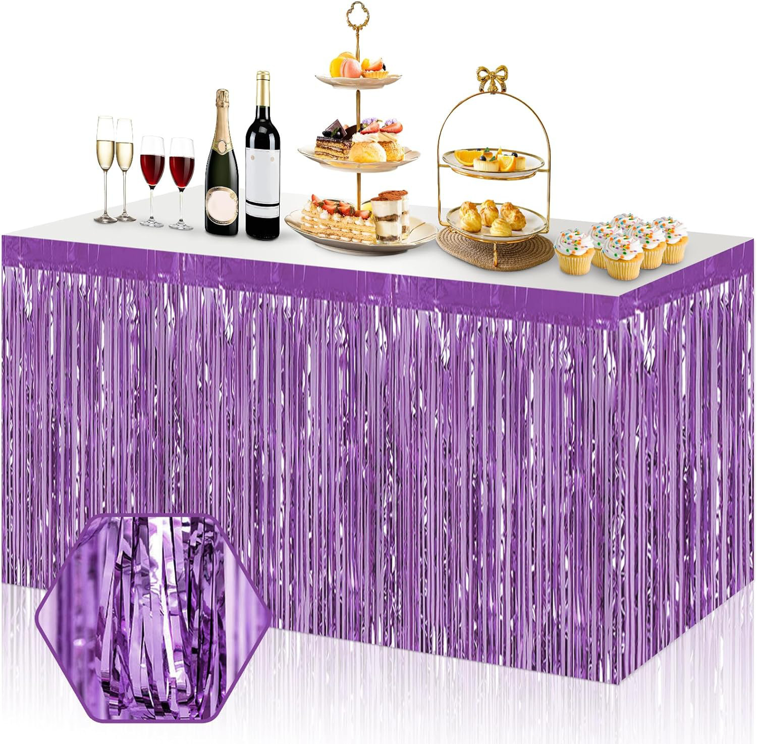 The Party Aisle™ 3 Pack 29x108 Inch Foil Fringe Table Skirts for Tinsel ...