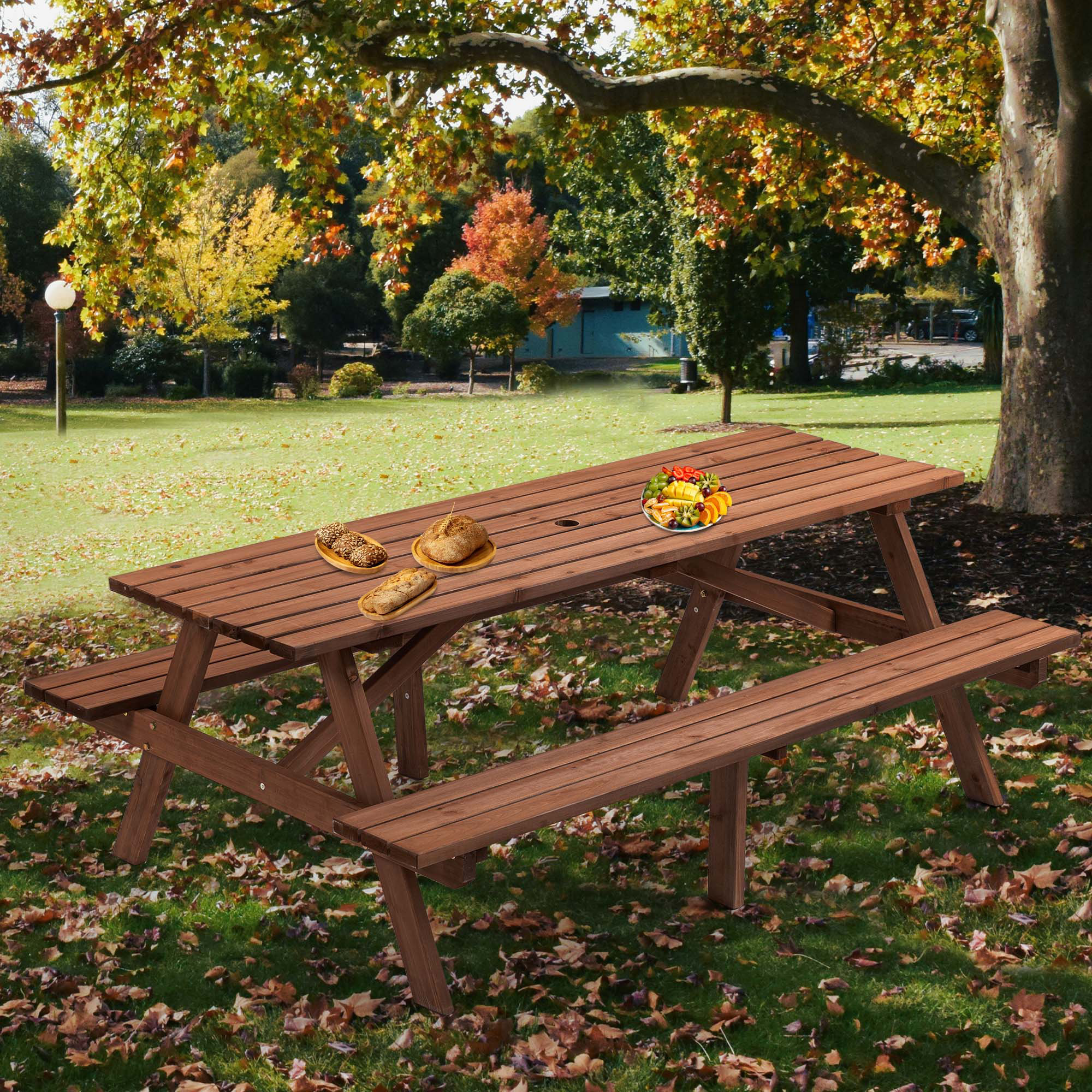 One Allium Way® 8 Person Brown Wooden Picnic Table, Outdoor Camping ...