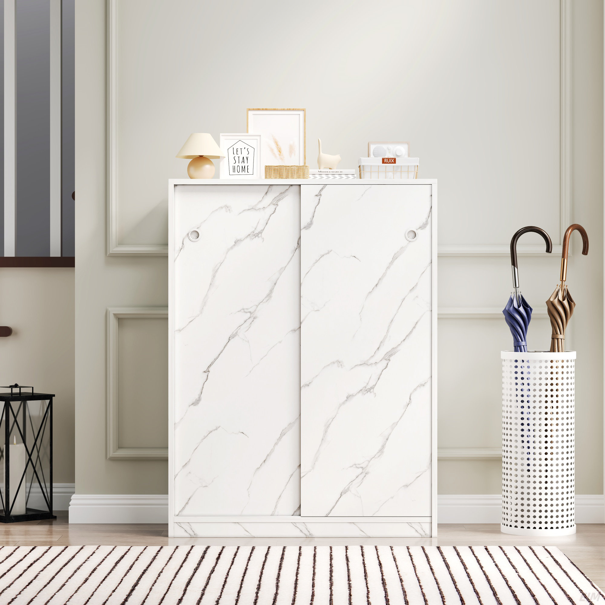 Latitude Run® Marble Shoe Cabient With Sliding Door Have 6 Layers Can ...