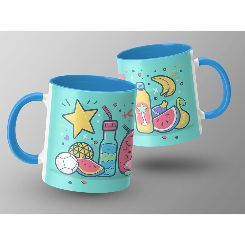 East Urban Home Kids Drawing Style 11oz Accent Mugs – White Ceramic ...