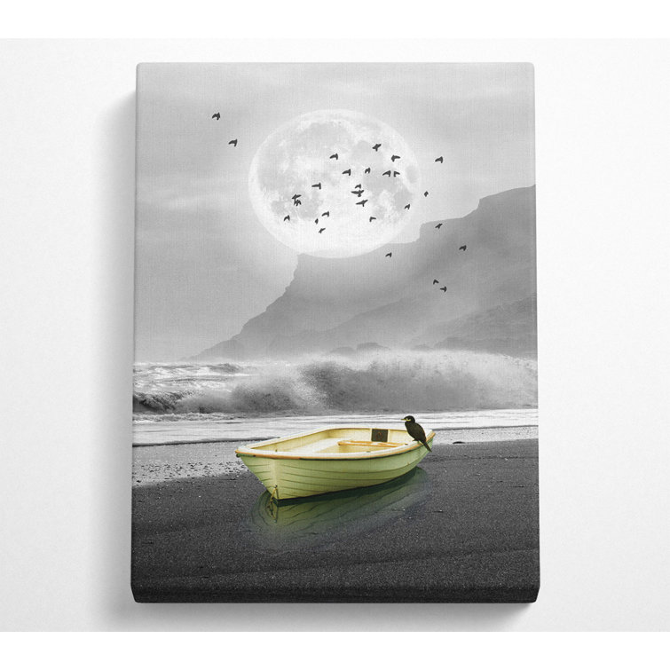Latitude Run Boat Under The Moon - No Frame Print on Canvas | Wayfair.co.uk