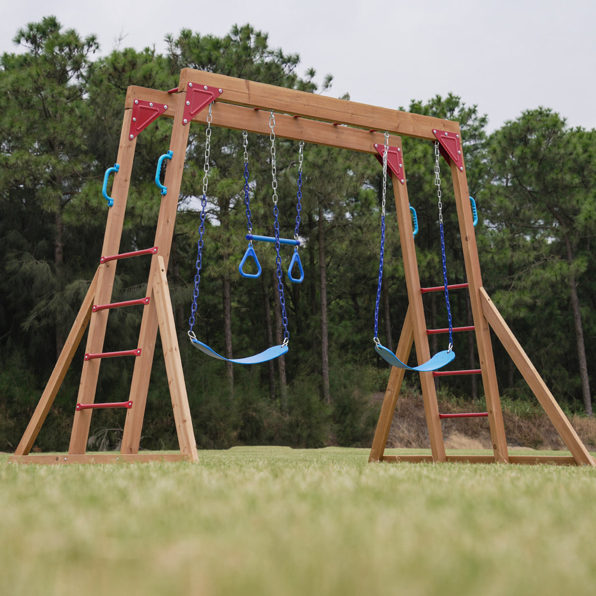 Dolphin Playground Wooden Outdoor Swing Set With 2 Belt Swings, Gym ...