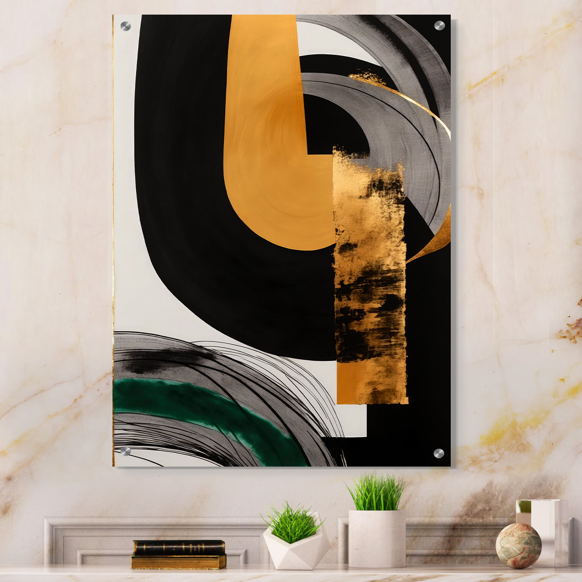 Mercer41 Modern Green Art Deco II - Abstract Transitional Acrylic Wall ...