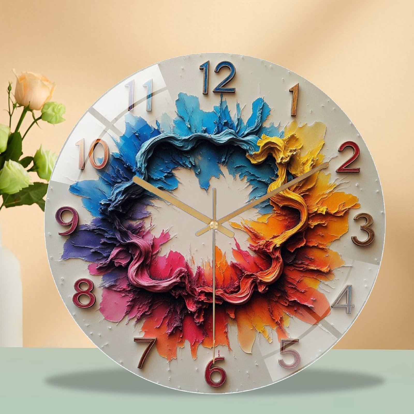 Ebern Designs 12" Round Tempered Glass Wall Clock with Silent Quartz ...