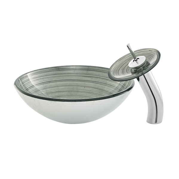 Swiss Madison Cascade Tempered Glass Circular Vessel Bathroom Sink with ...
