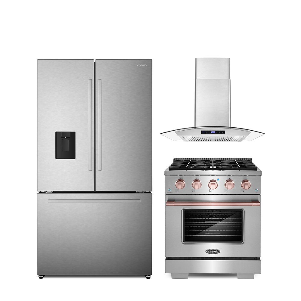 Cosmo 3 Piece Kitchen Package With 30" Freestanding Gas Range With ...