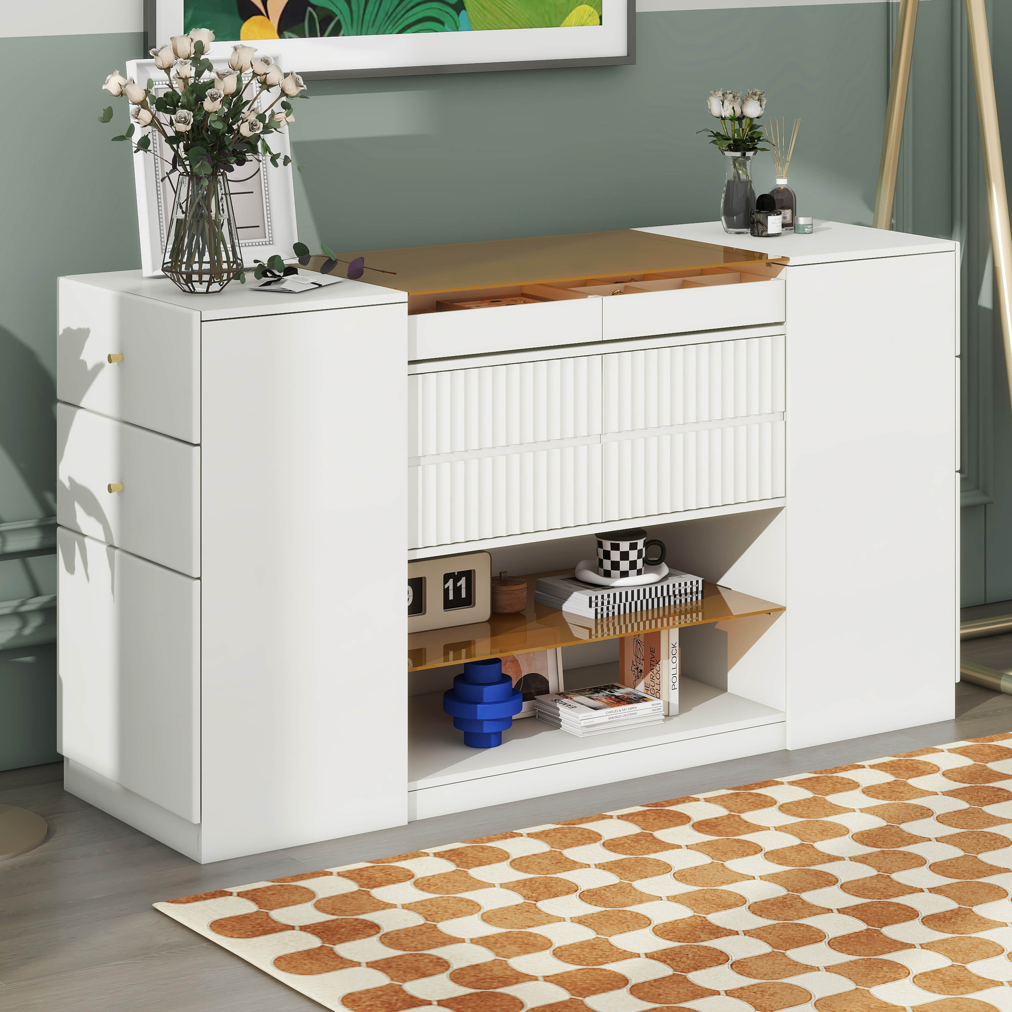 Latitude Run® Modern Luxury Multi-Functional Island Vanity Dresser And Storage Cabinet With ...