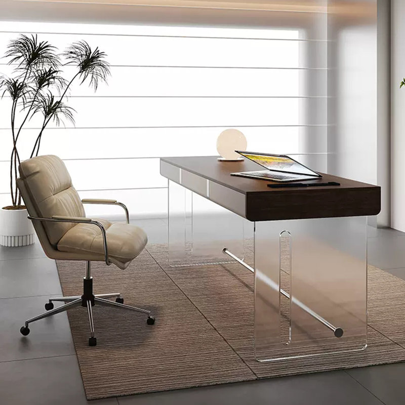 Orren Ellis Modern Transparent Acrylic Base Home Office Desk With ...