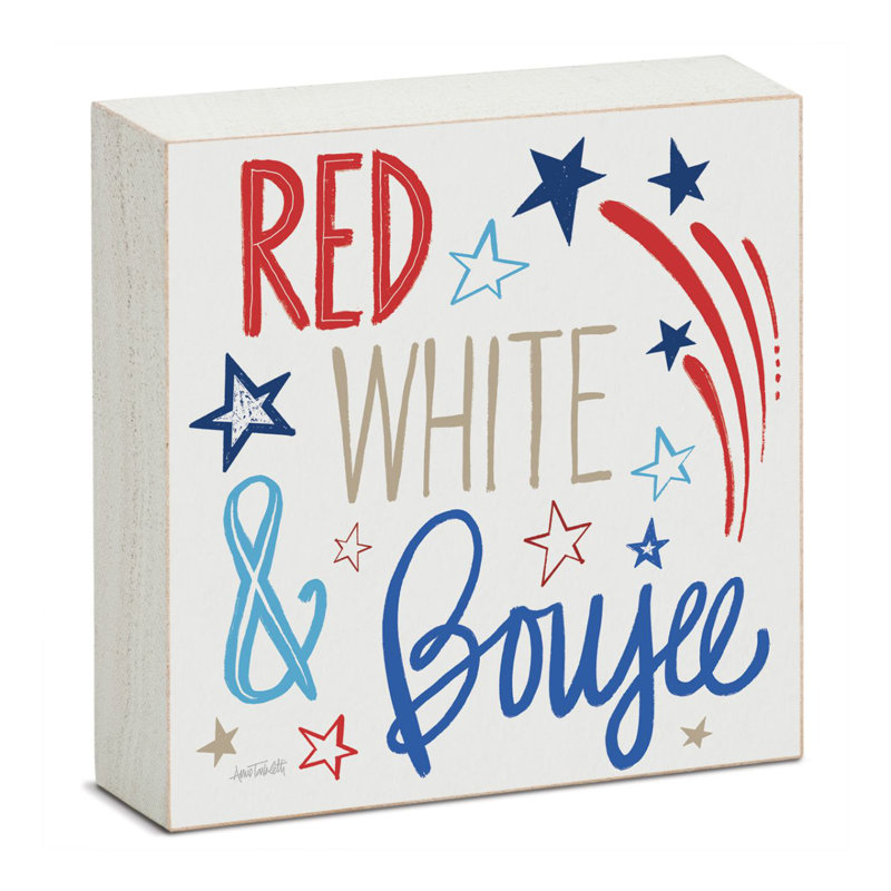 The Holiday Aisle® Jissela Red White & Boujee Freestanding Wood Block ...
