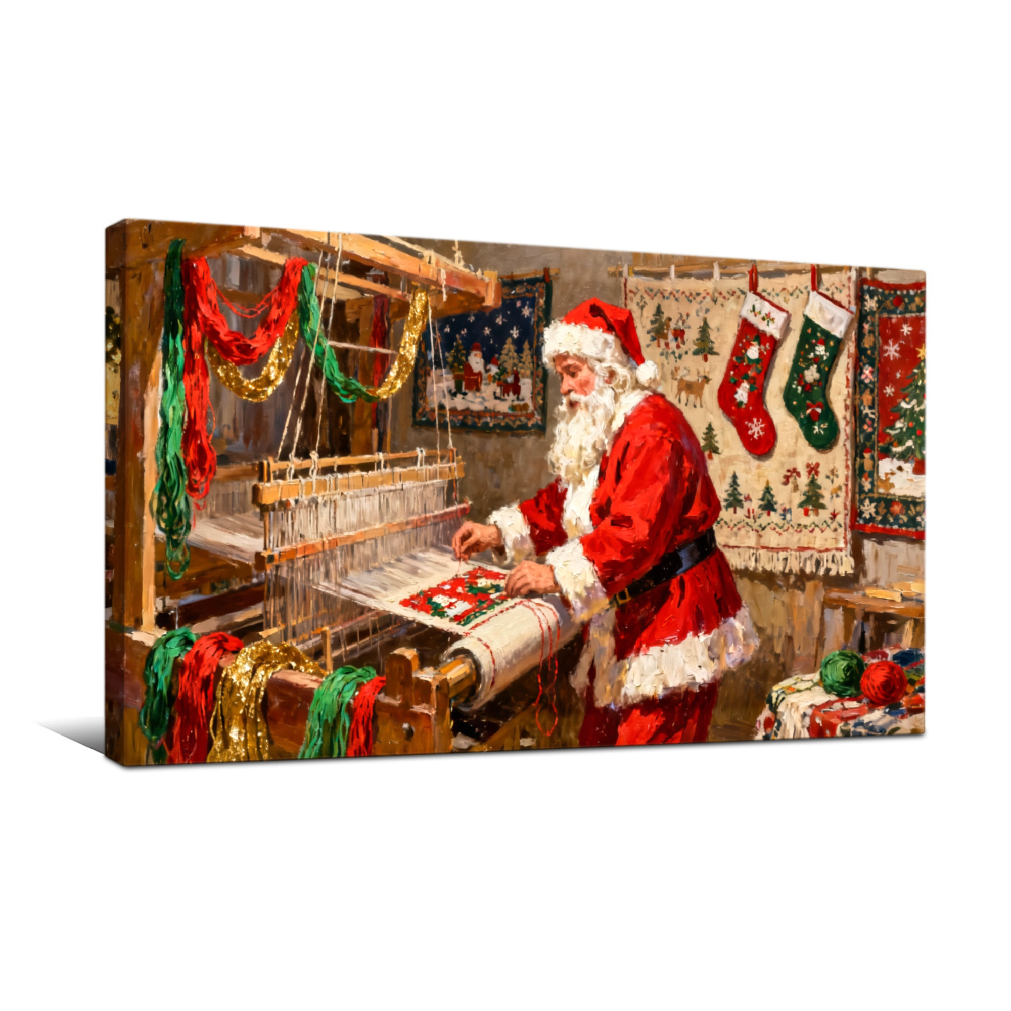 Canora Grey Christmas Santa Weaving Christmas Stockings Workshop Scene ...