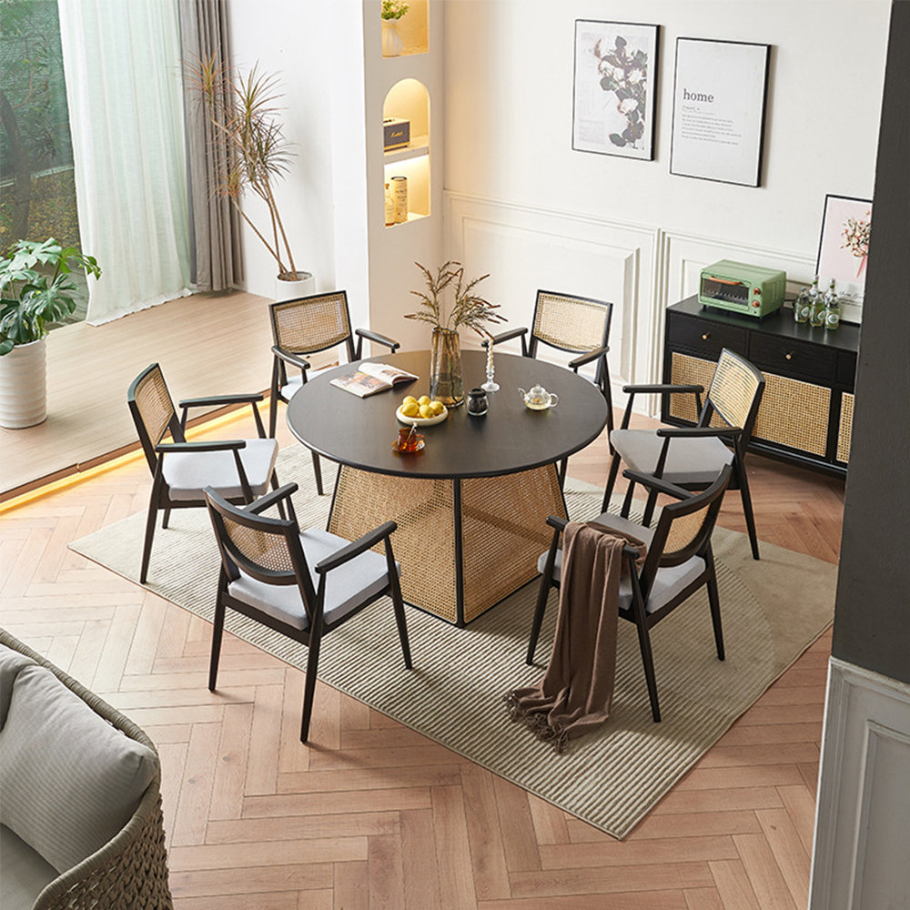 Waagy Modern simple rattan solid wood dining table set | Wayfair