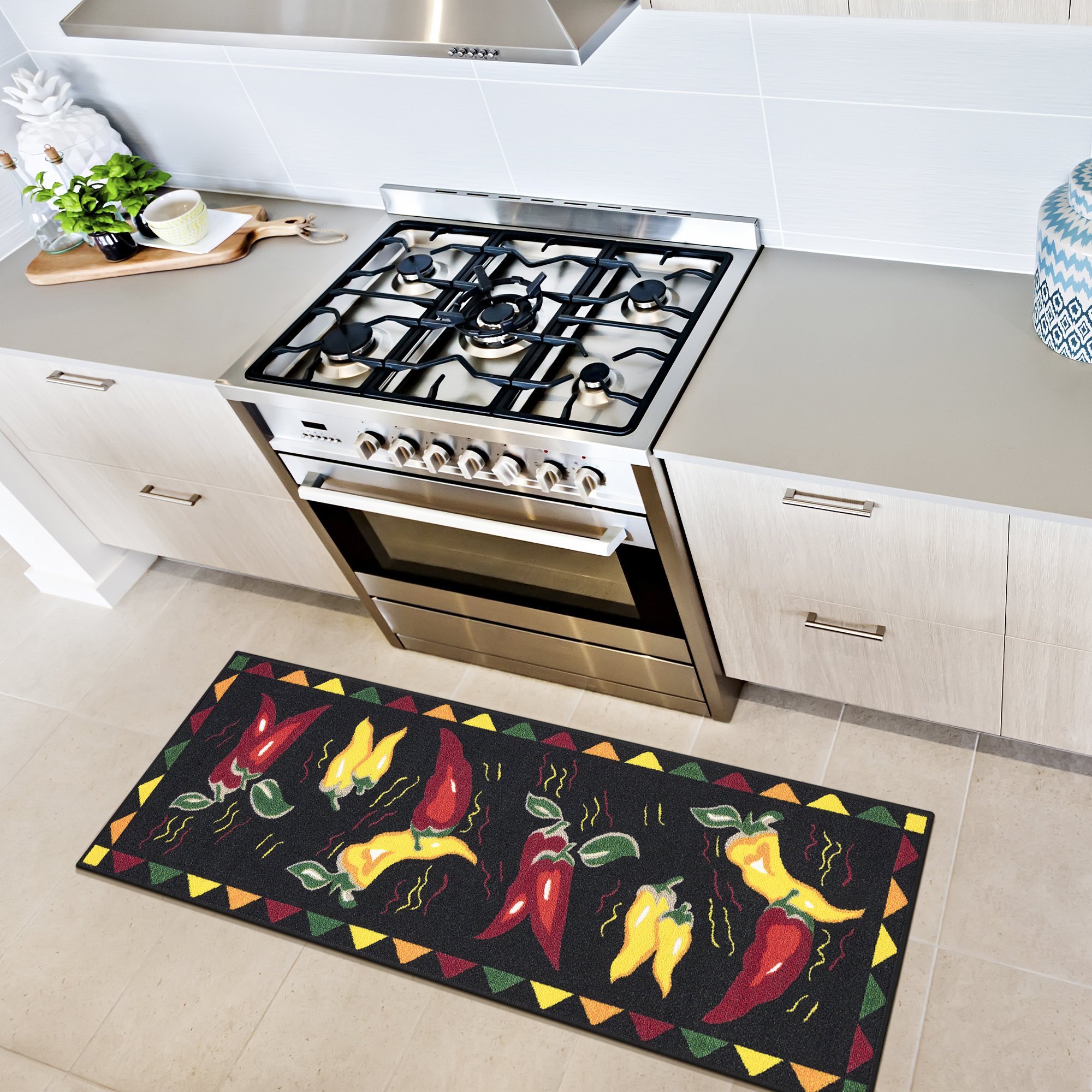 Ottomanson Siesta Non-Slip Rubberback Hot Peppers Kitchen Runner Rug ...