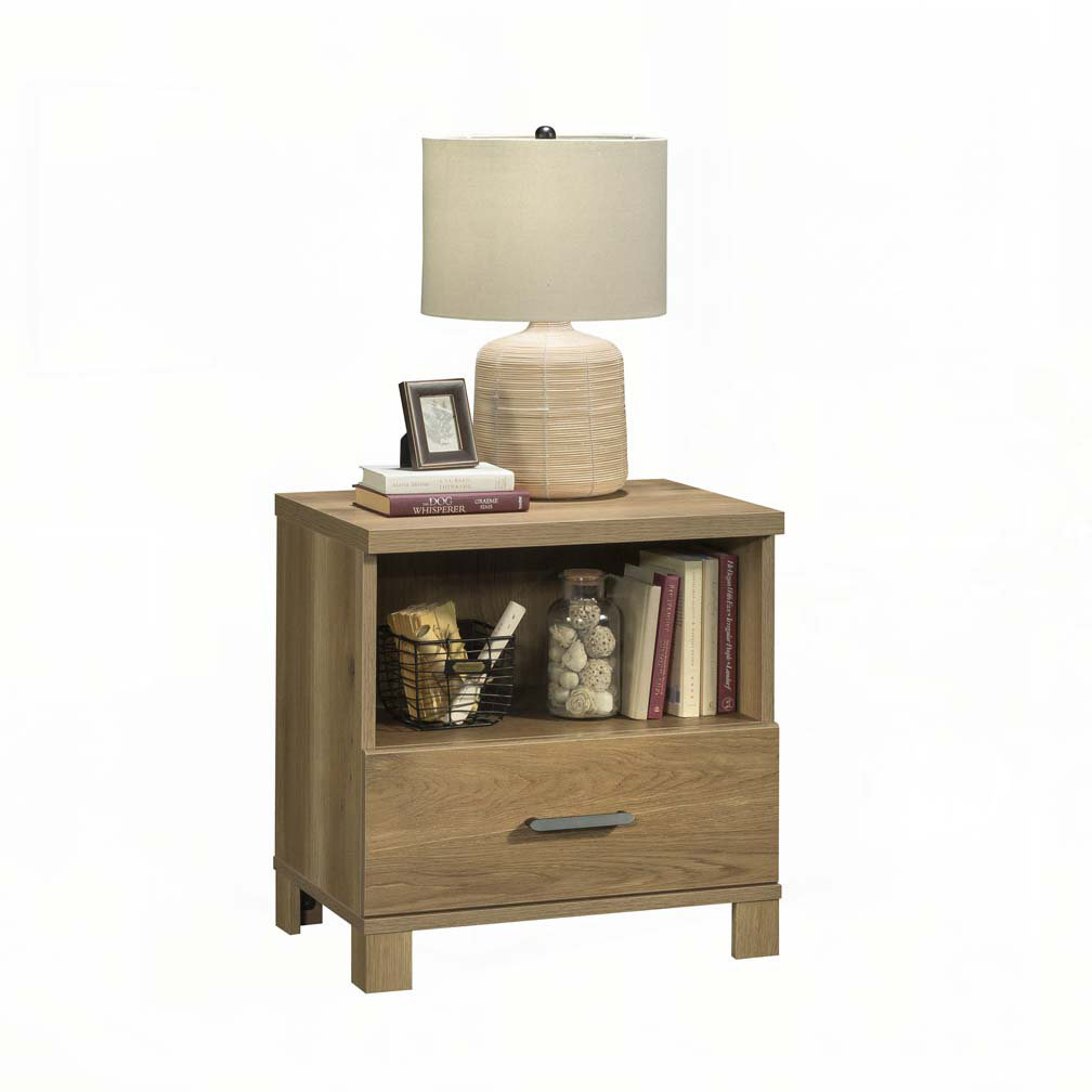 Gracie Oaks Smooth-glide Drawer and Open Shelf Night Stand, Brown ...
