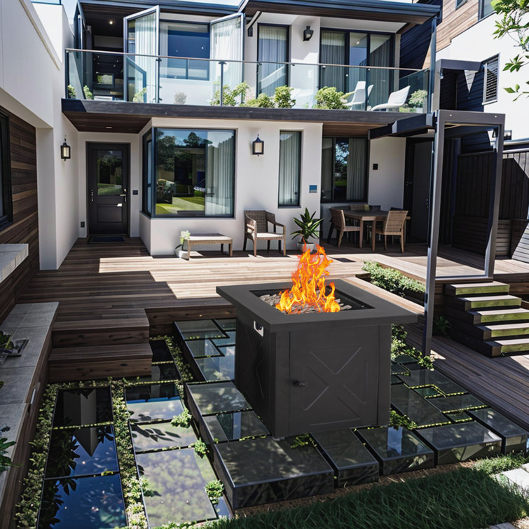 Latitude Run® Propane Fire Pit Table, 28 Inch Square Outdoor Gas Fire ...