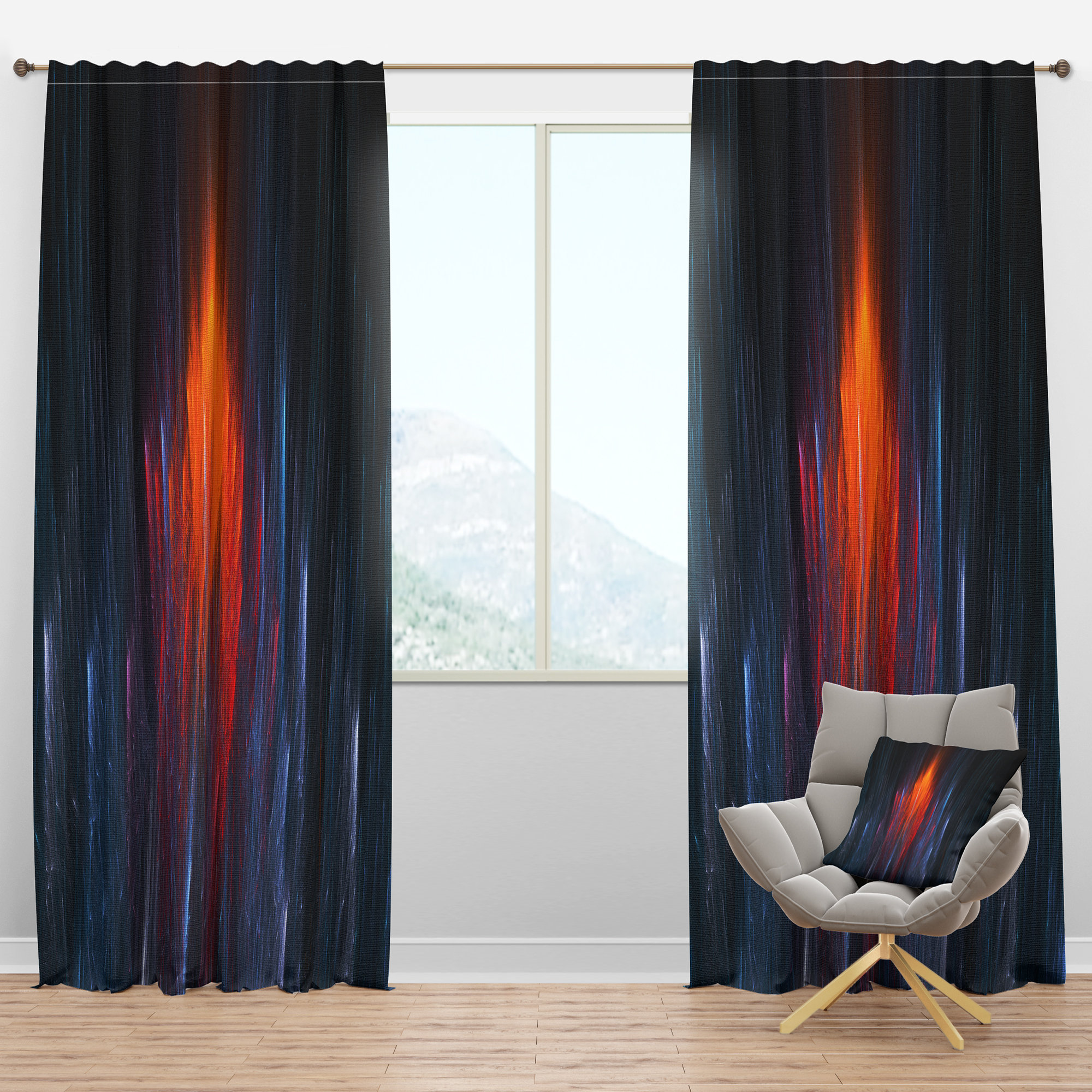 Design Art Fractal Fire Abstract Semi-Sheer Thermal Rod Pocket Single ...
