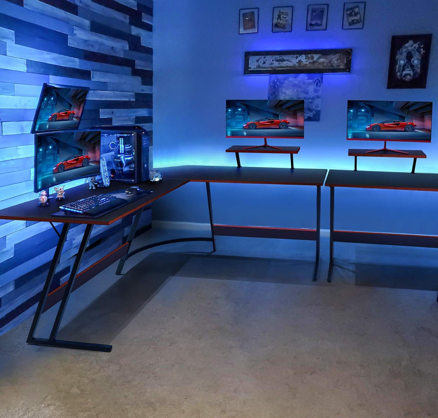 17 Stories L Shaped Gaming Desk Computer Corner Desk with Large Monitor ...