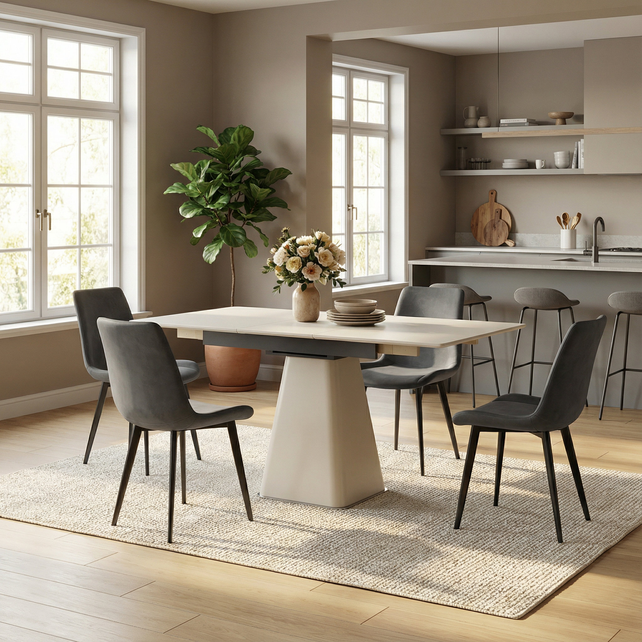 George Oliver Vesta 63" Expandable Rock Slab & Leather-wrapped ...