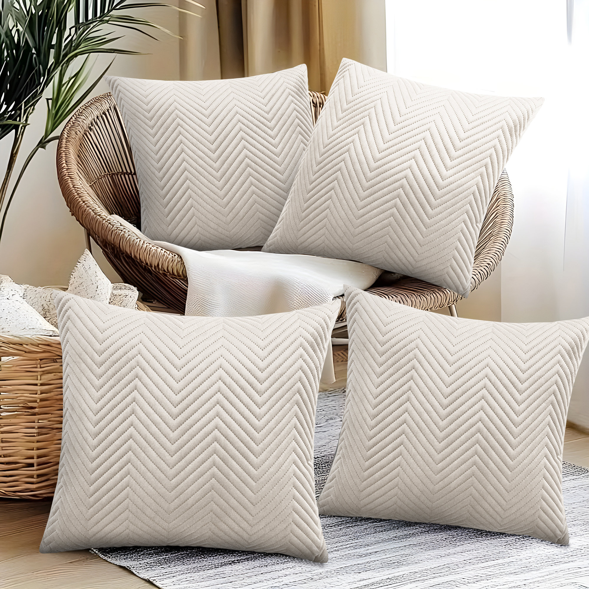 17 Stories Embossed Quilted Pattern Velvet Cushion Cover (Set of 4 ...