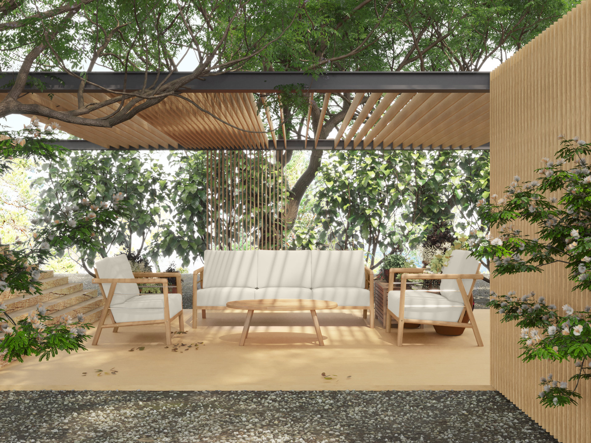 HiTeak Furniture Daniele 4 Piece Complete Patio Set with Cushions ...