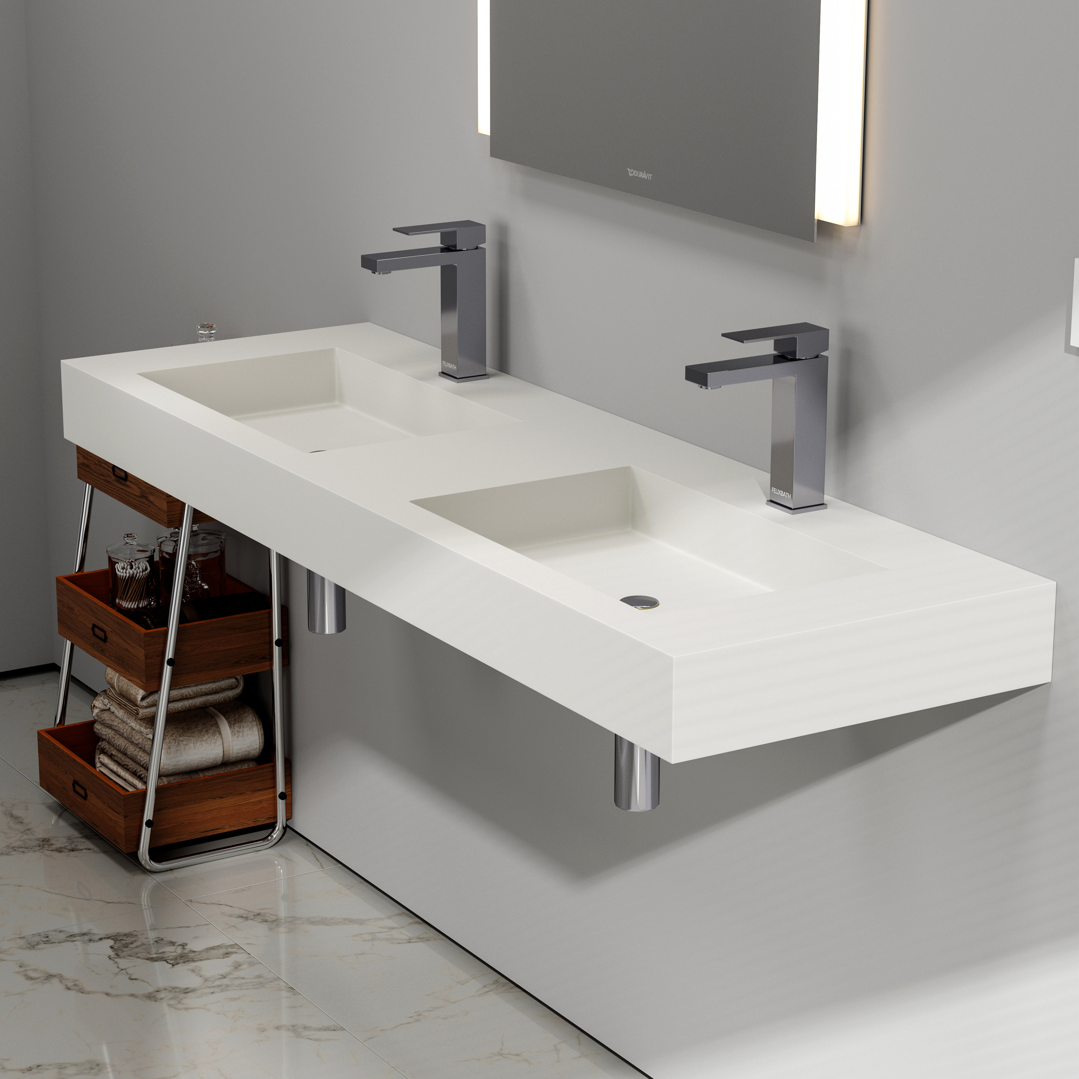 MEDUNJESS 59'' Wall Mounted Bathroom Sink Solid Surface Double sink ...