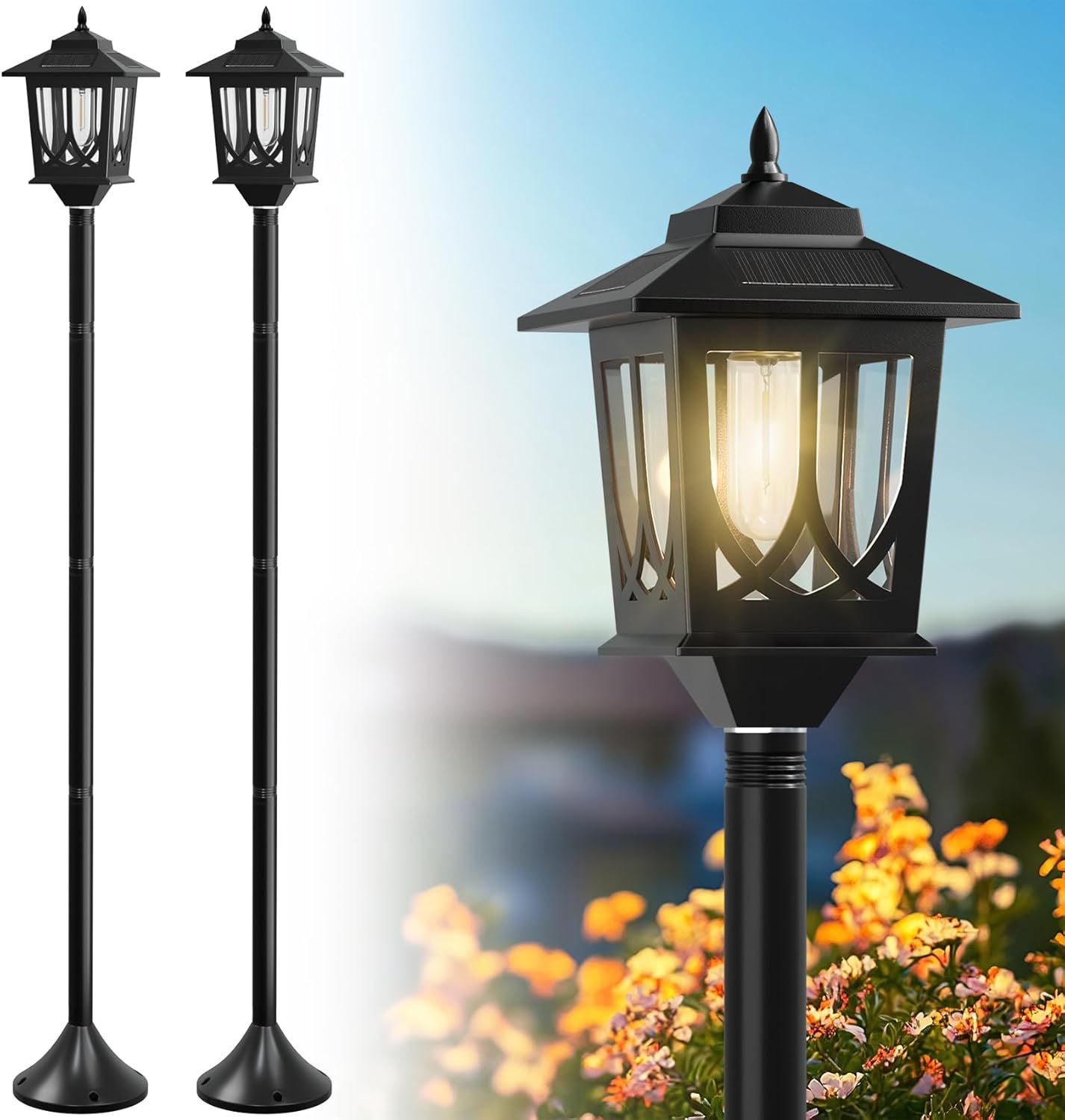 Charlton Home® 63" Solar Lamp Post Light 2 Pack Solar Light Posts For ...